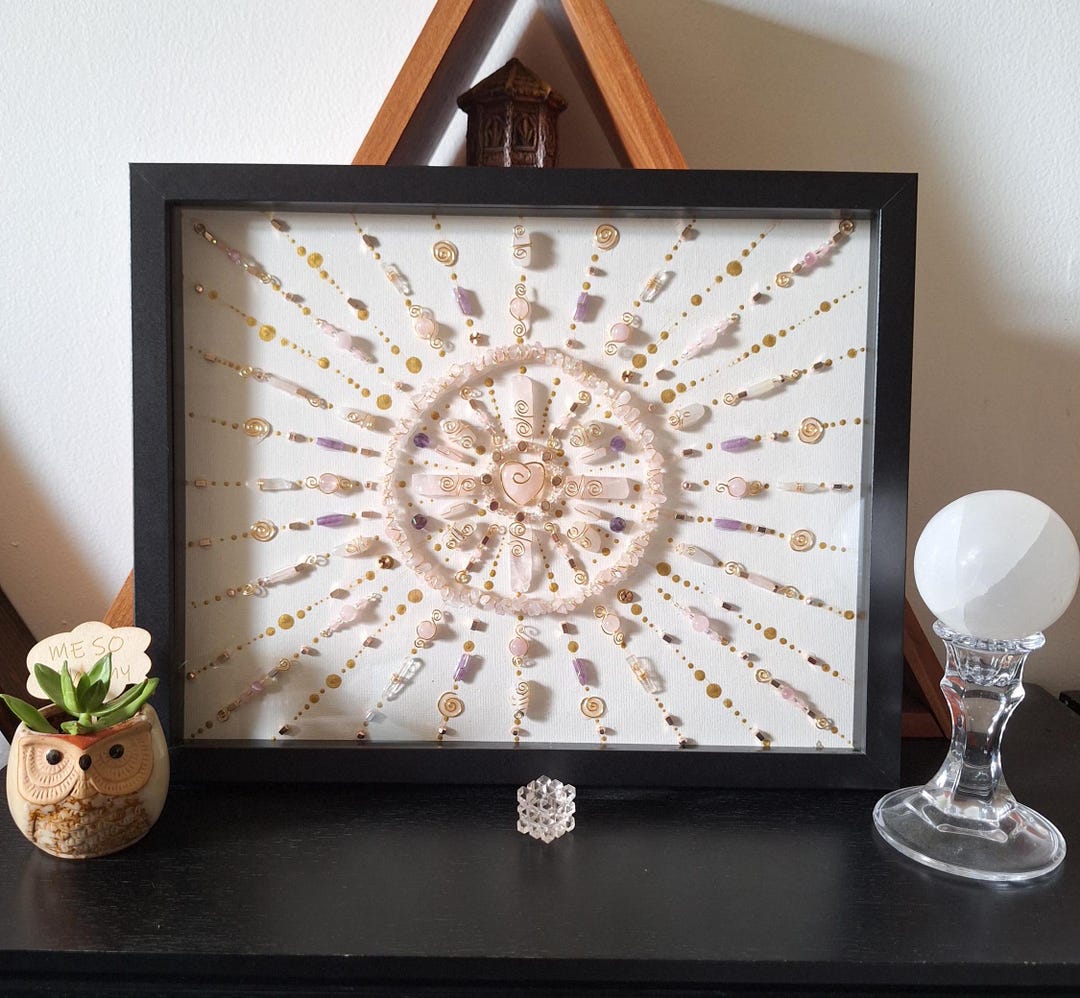 Rose Quartz Crystal Grid Wall Art / House Blessing Genuine Gemstone ...