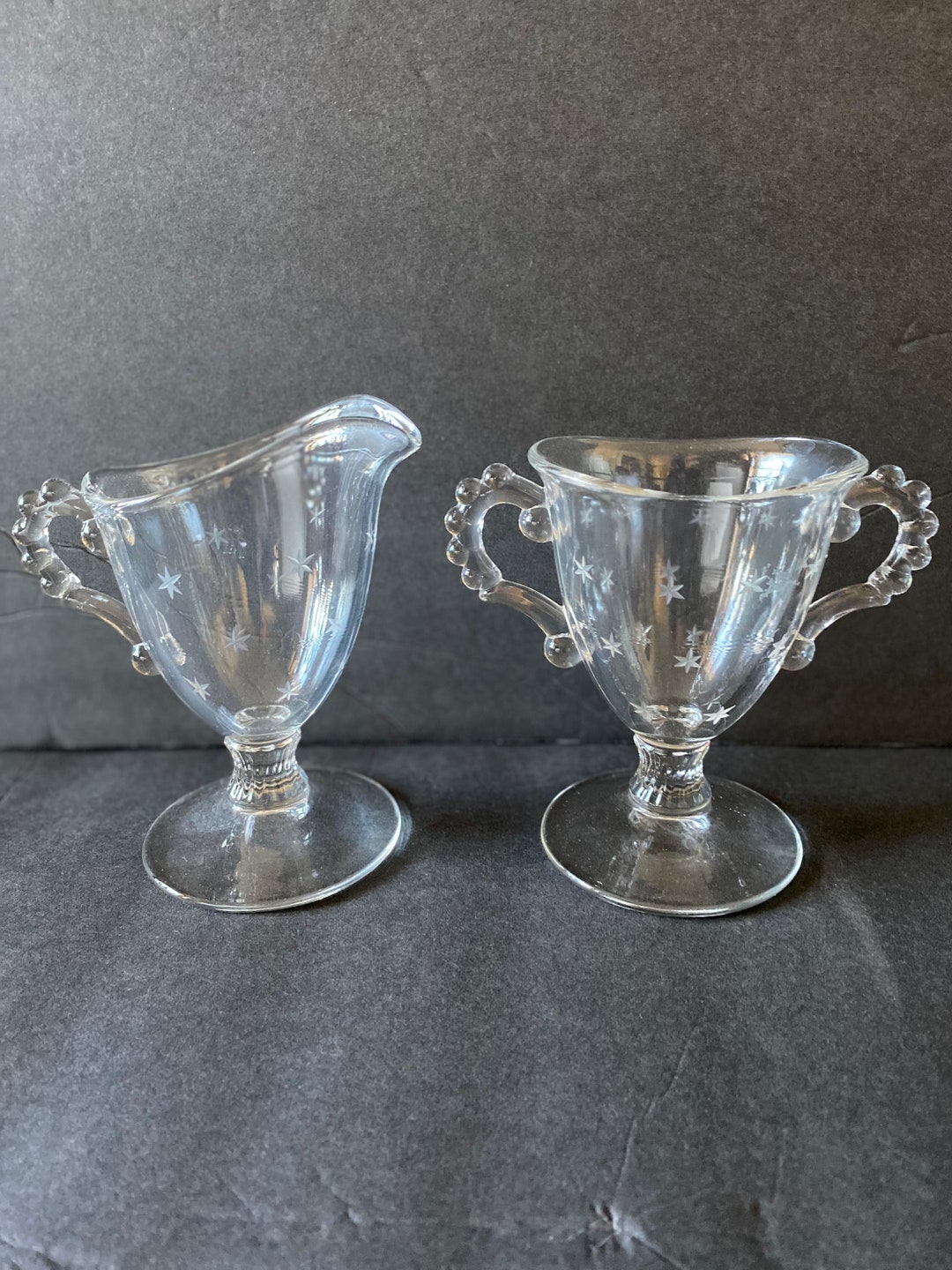 Vintage Imperial Crystal Candlewick Cream and Sugar Service Set Star ...