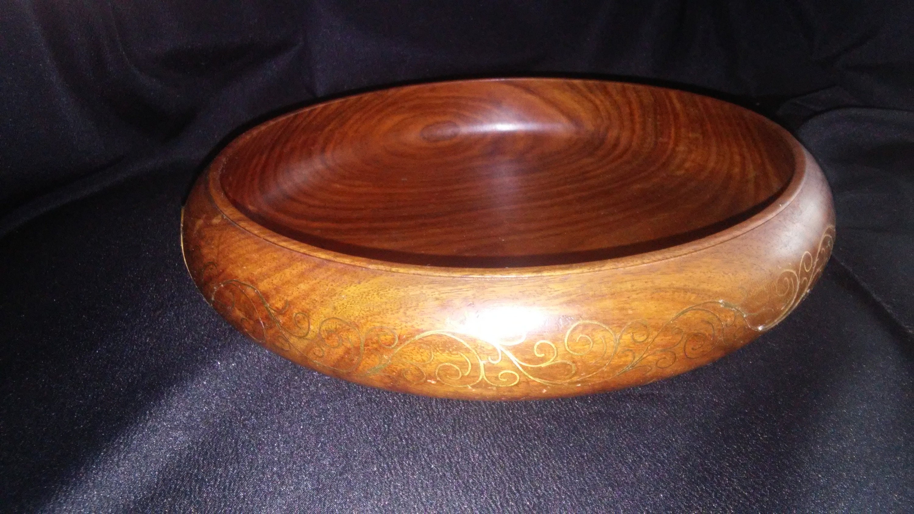 Vintage Handmade Wooden Bowl With Brass Inlay Design - Etsy
