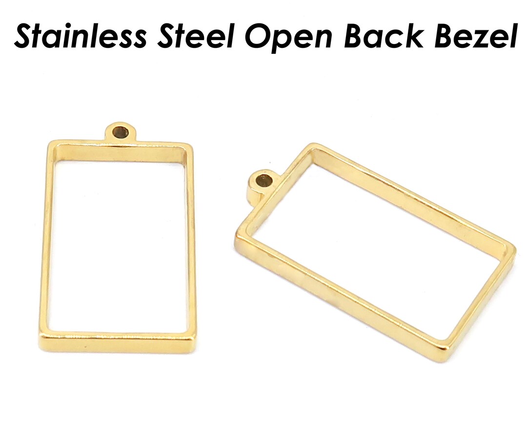 Stainless Steel Pendant Blank Open Back Bezel Gold Silver, Rectangle ...