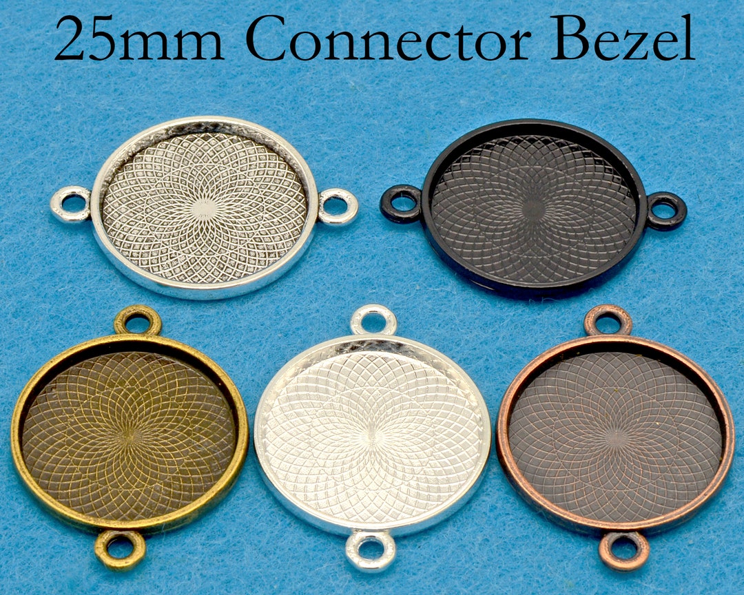25mm Pendant Tray Connector, Round Blank Bezel Setting Link Base Silver ...