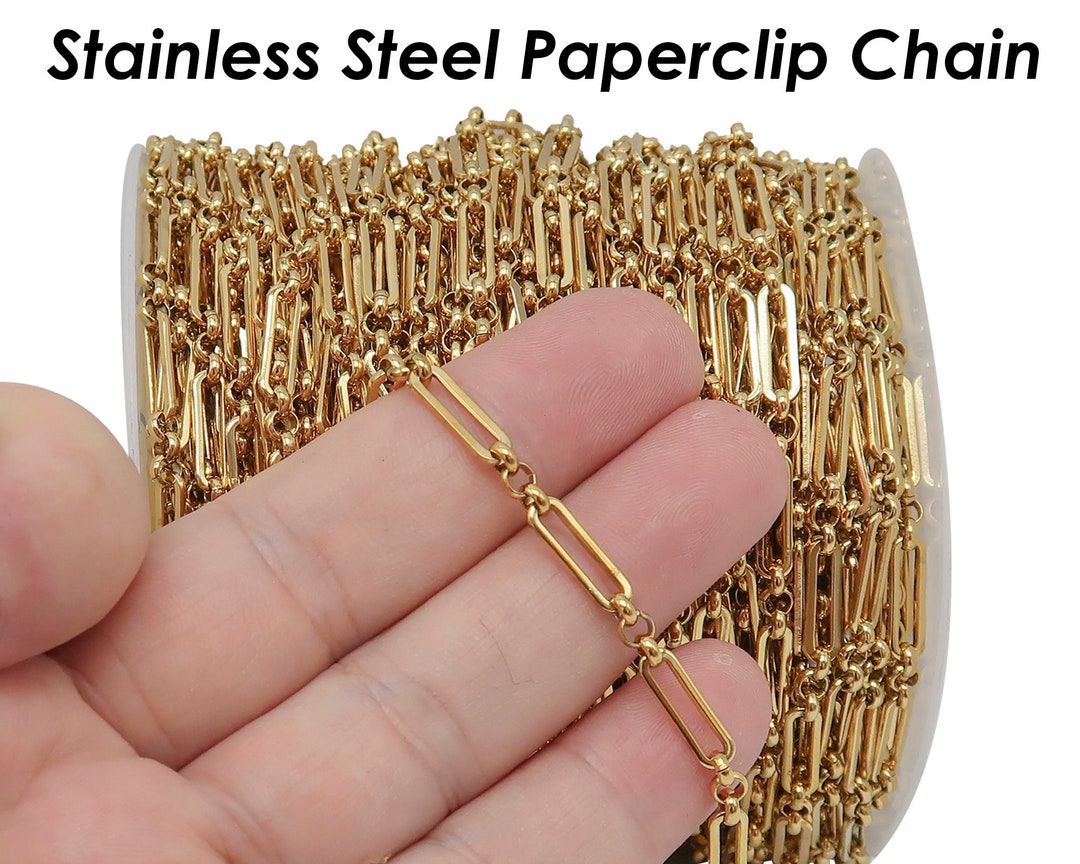 10 Feet Paperclip Chain Gold Silver, Stainless Steel Chain Bulk Paper ...