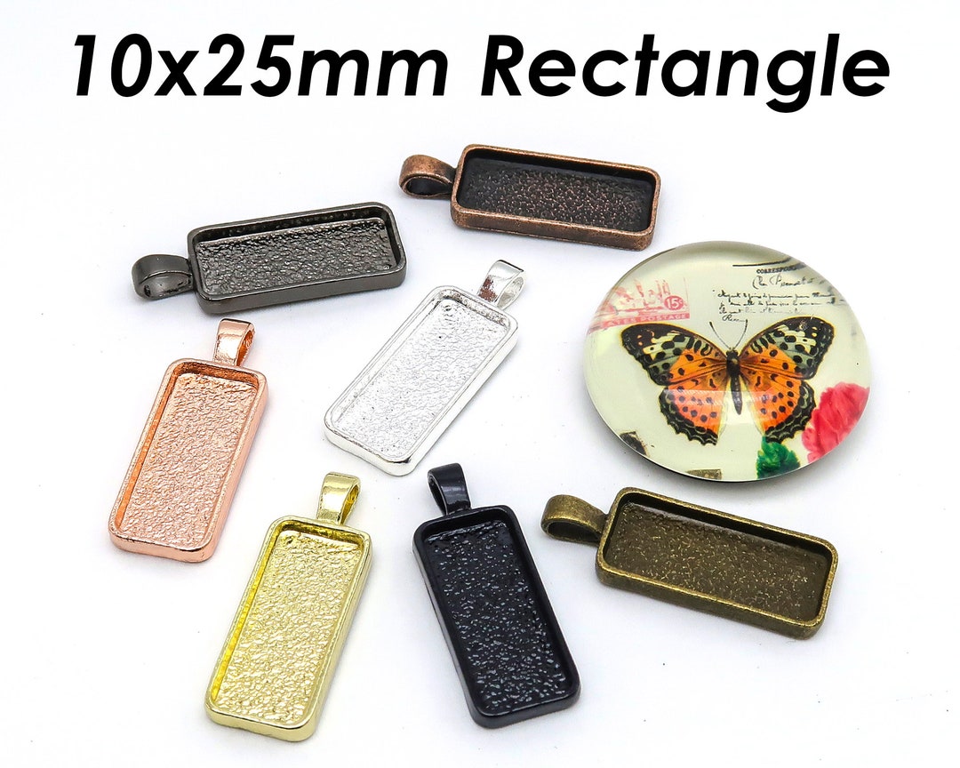 10x25mm Rectangle Pendant Tray, Charm Bezel Blanks, Rectangle Pendant ...