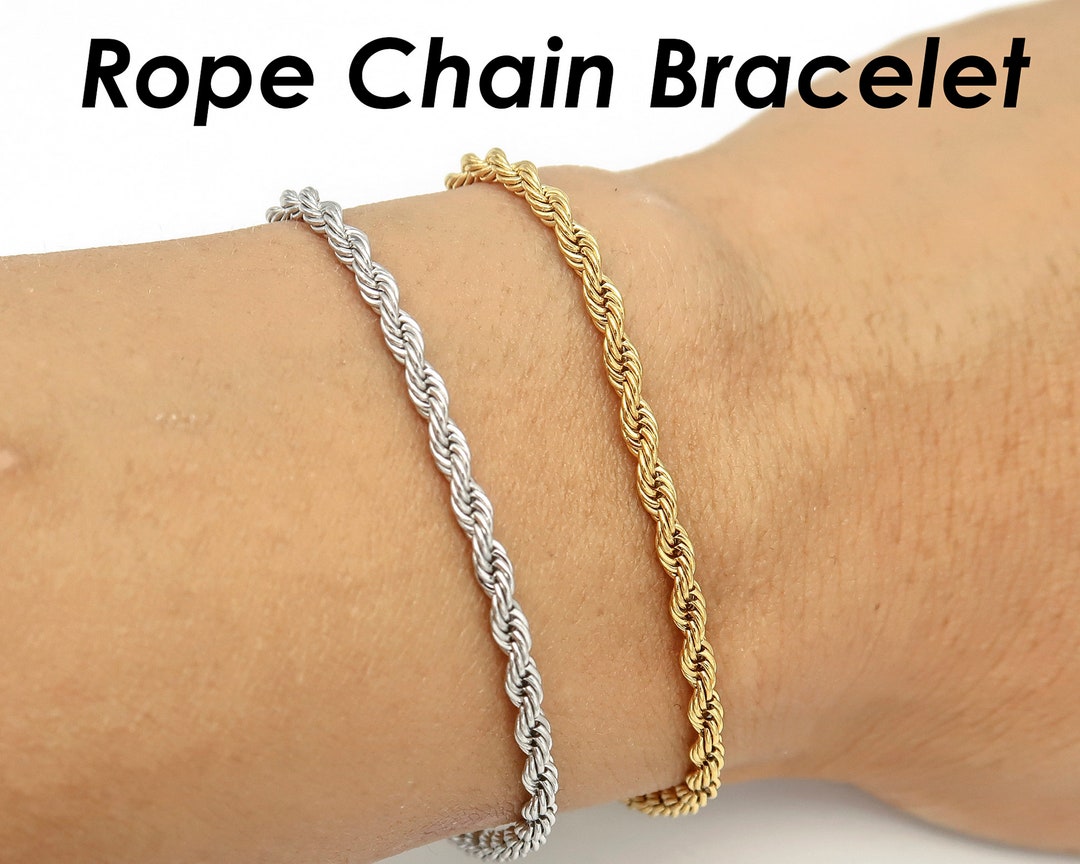 3mm Rope Bracelet Gold Silver, Stainless Steel Stackable Bracelet, 3mm ...