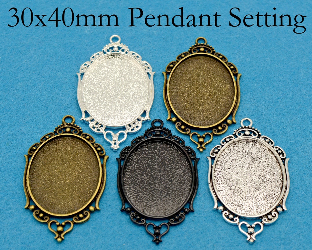 30x40mm Oval Pendant Setting, Filigree Flower 30x40mm Bezel Setting ...