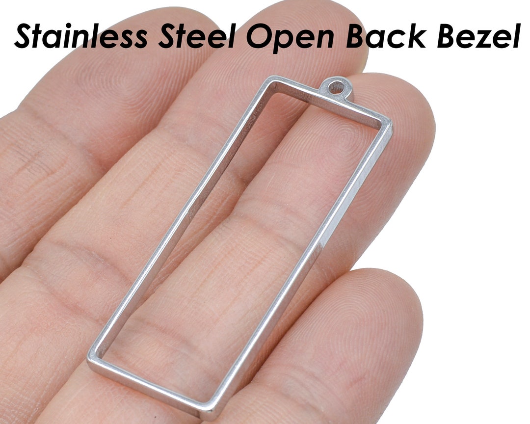 Open Back Bezel Stainless Steel Pendant Frame, Rectangle Pendant Bezel Setting for Resin Polymer ...