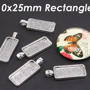 10x25mm Rectangle Pendant Tray, Charm Bezel Blanks, Rectangle Pendant ...
