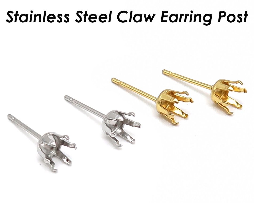 50 X Stainless Steel Claw Earring Setting, Claw Earring Post, Prong ...