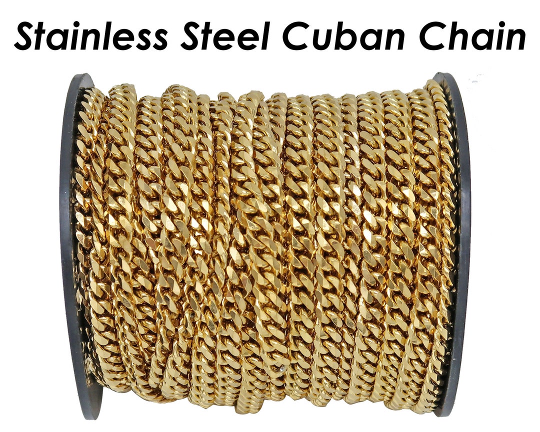 10 Feet Bulk Cuban Link Chain Stainless Steel, Cuban Chain Gold Silver ...