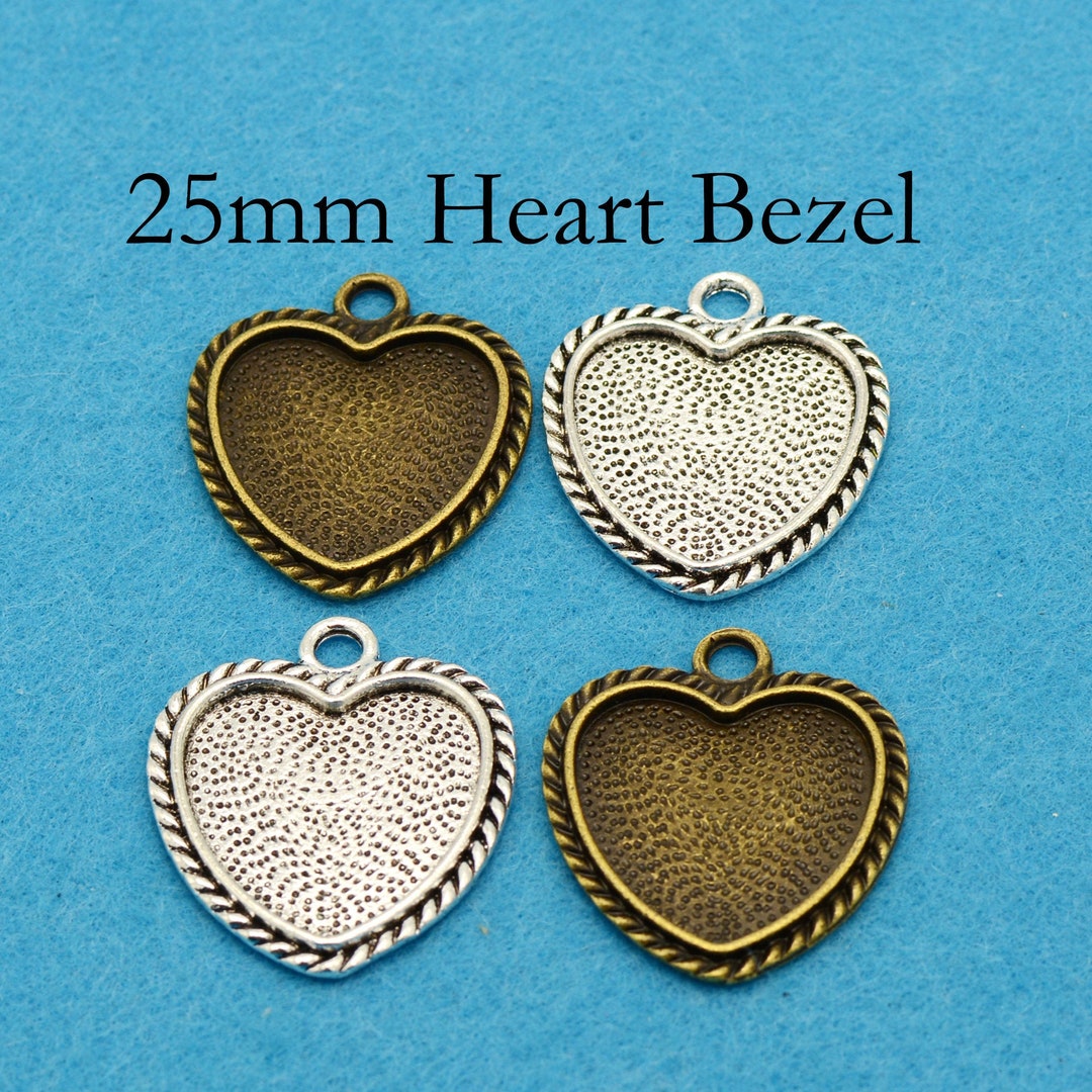 20 Pcs 25mm Heart Cabochon Setting, Rope Edged Heart Pendant Setting ...