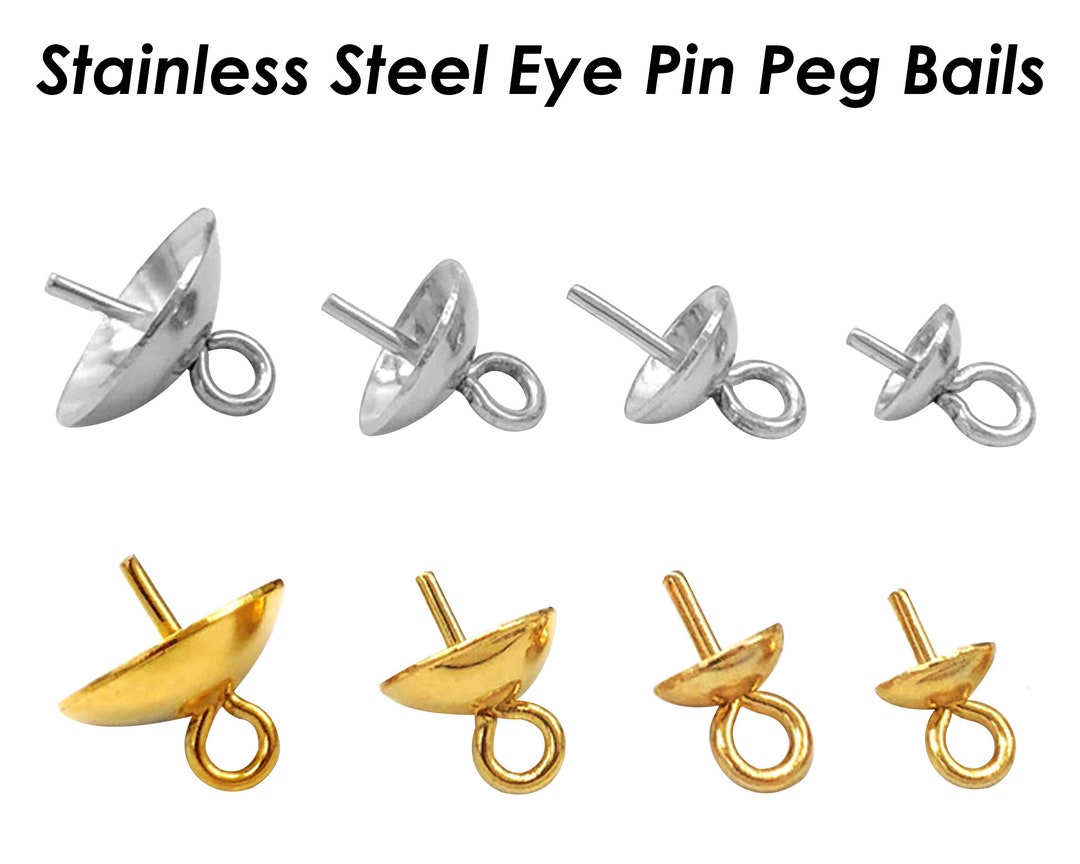 20 X Stainless Steel Eye Pin Bail With Cup 3/4/5/6/8mm, Peg Drop Pearl ...