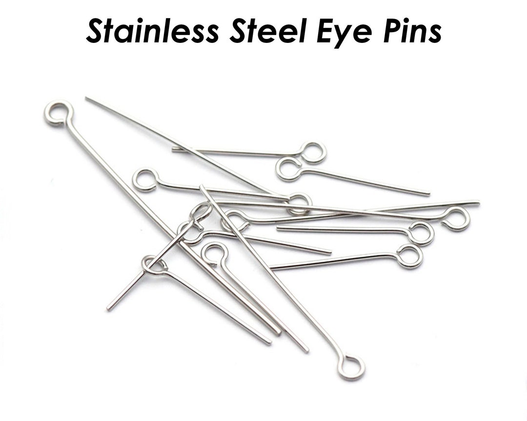100 15/20/25/30/40/50mm Eye Pins Stainless Steel Eyepins 22 Gauge 0.6mm ...