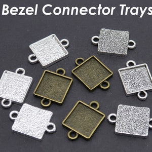 Square Bezel Connector, Double Loop Pendant Tray Blanks Silver, Bronze ...
