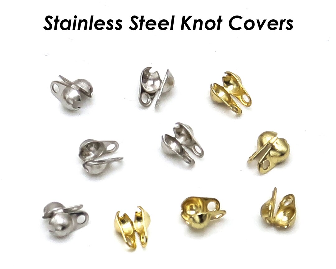 50 X Stainless Steel Clamshell Bead Tips Gold Silver, Calotte Ends Knot ...