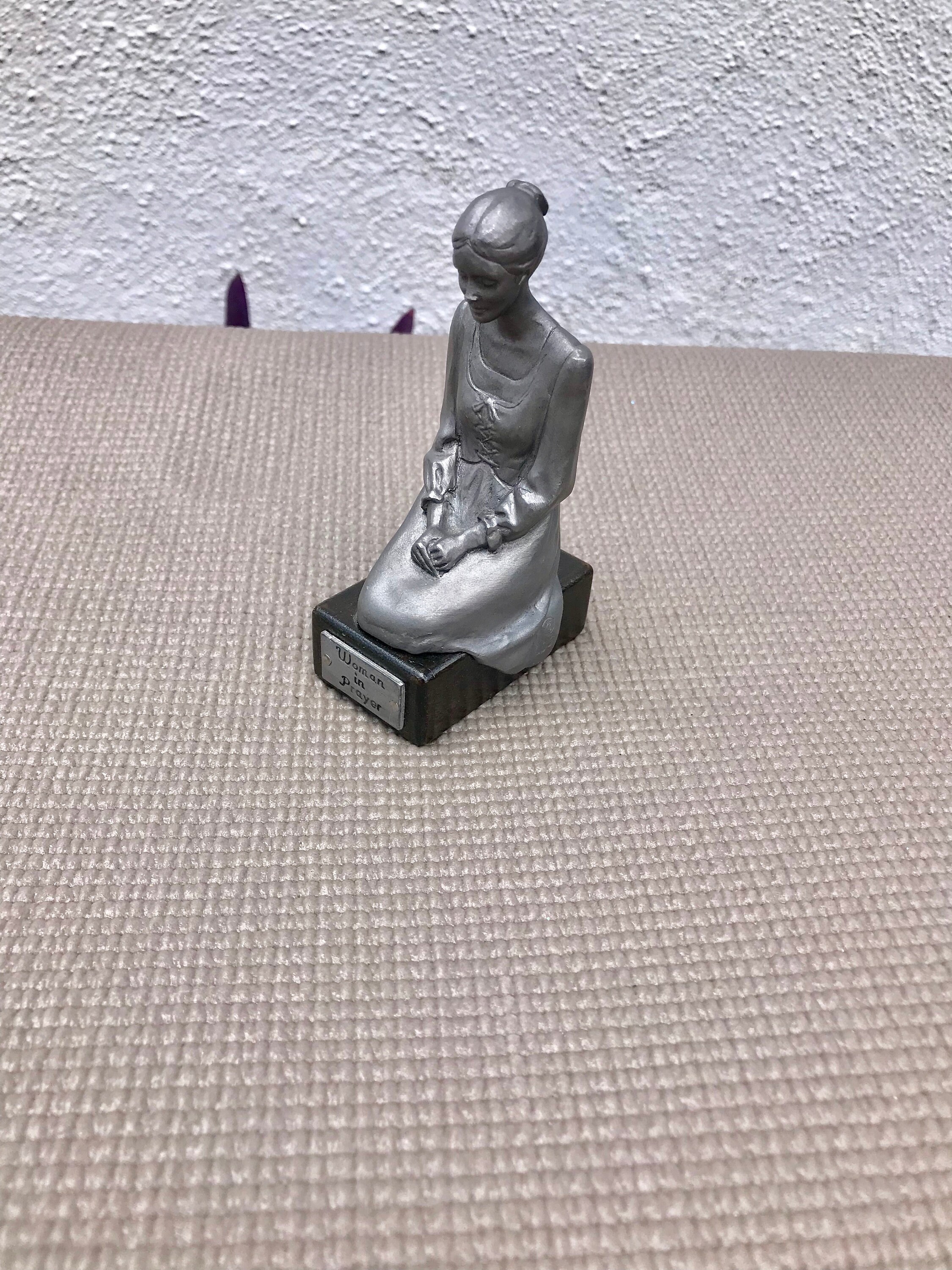 Wooden Base Woman in Prayer Pewter Statue by Darius Collectible Vintage ...