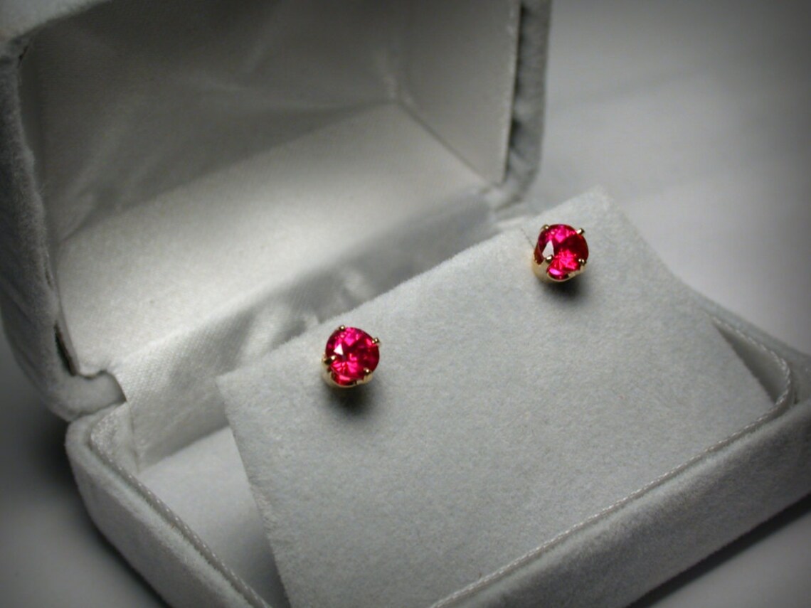 Simulated Ruby Earrings, 14K, Imitation Ruby Earrings, Ruby Stud ...