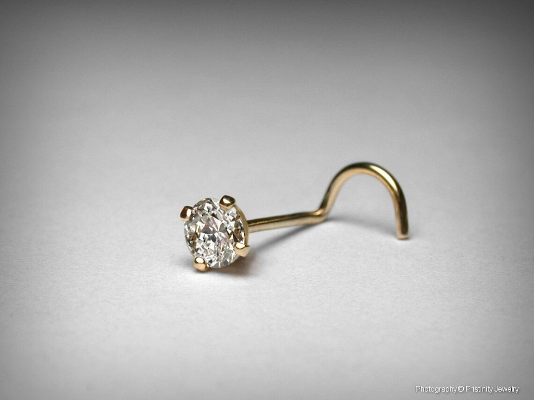 Diamond Nose Stud, 14K, LARGER Genuine Diamond Nose Stud, .10 Carat, 3 ...