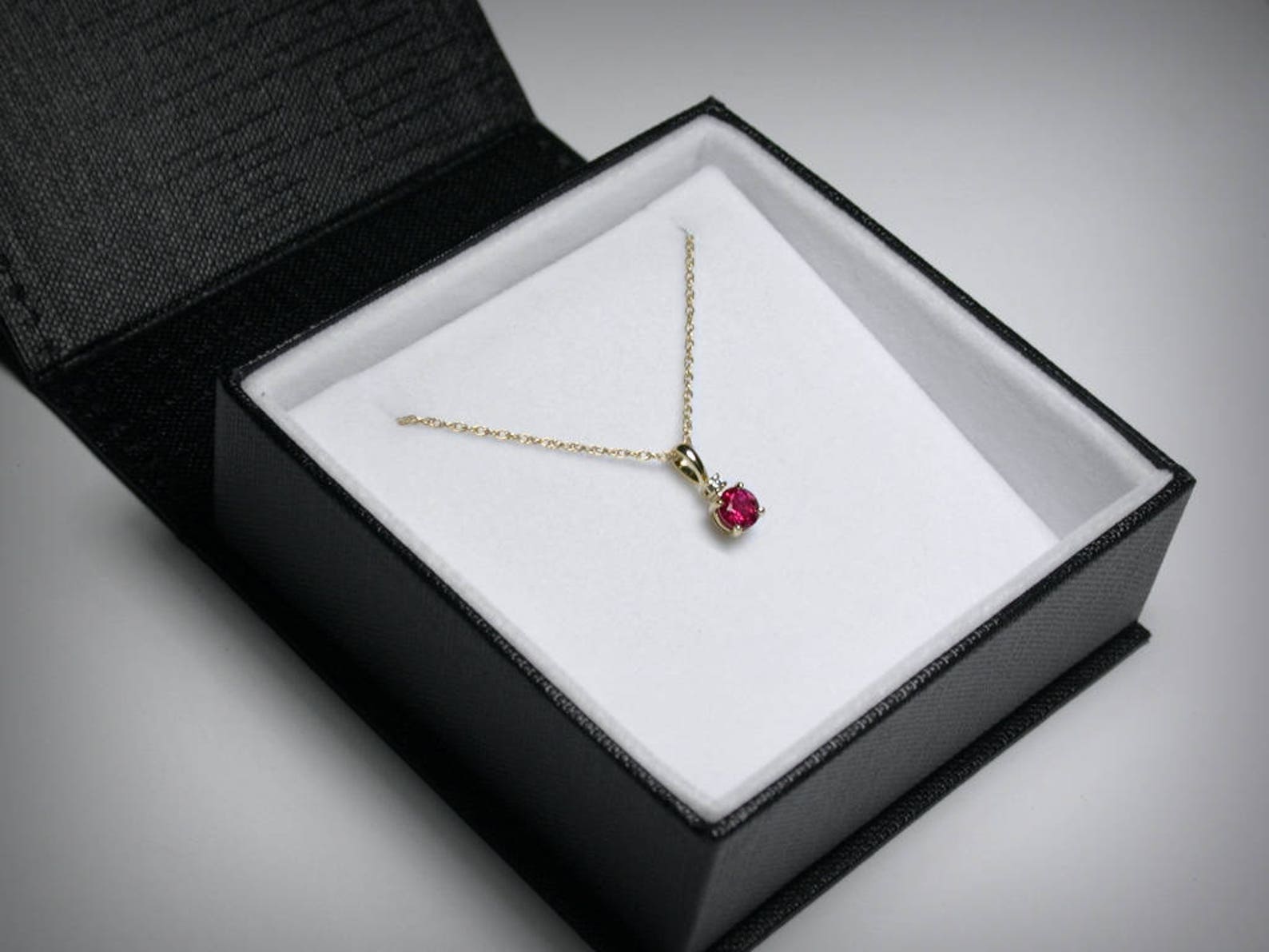 Simulated Ruby Necklace, 14K, Genuine Diamond, Imitation Ruby Pendant ...