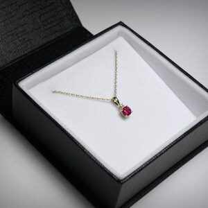 Simulated Ruby Necklace, 14K, Genuine Diamond, Imitation Ruby Pendant ...