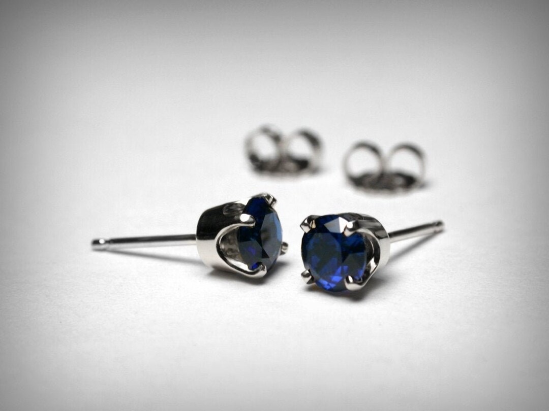 Sapphire Stud Earrings, 14K Gold, Created Sapphire Earring Studs, 14K ...