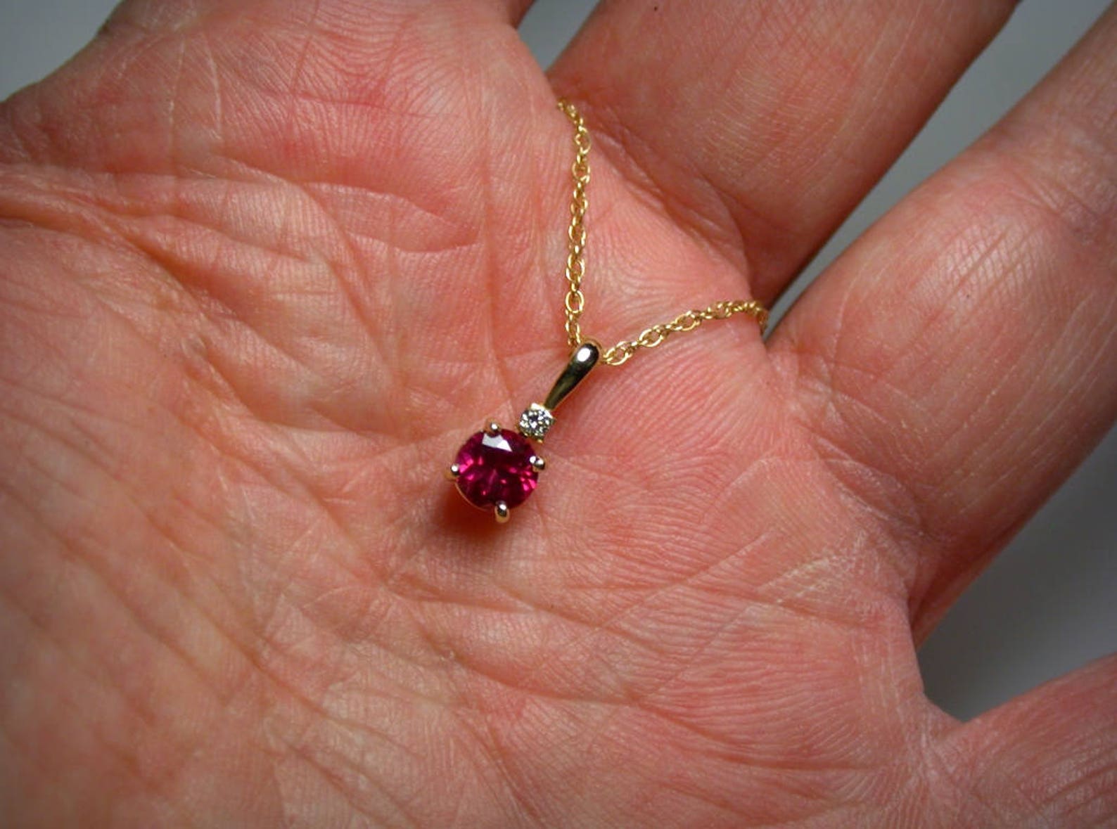 Simulated Ruby Necklace 14K Genuine Diamond Imitation Ruby | Etsy