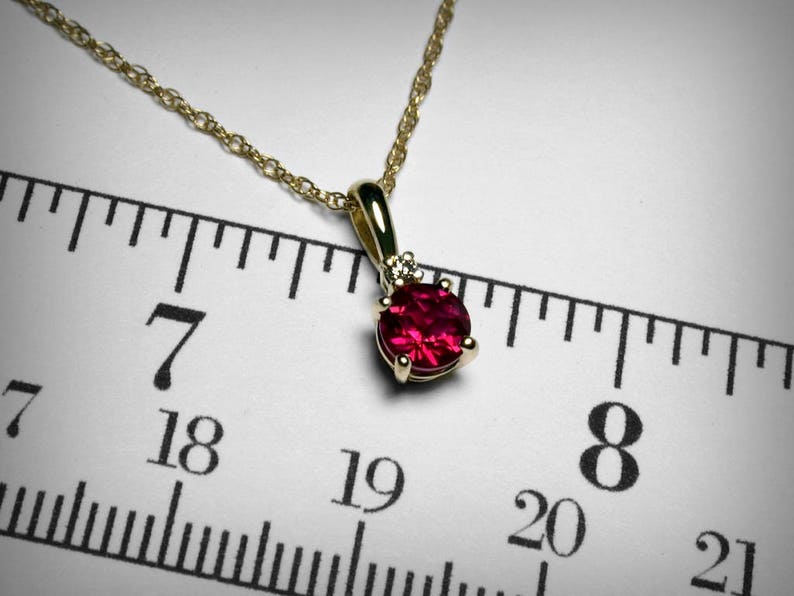 Simulated Ruby Necklace, 14K, Genuine Diamond, Imitation Ruby Pendant ...