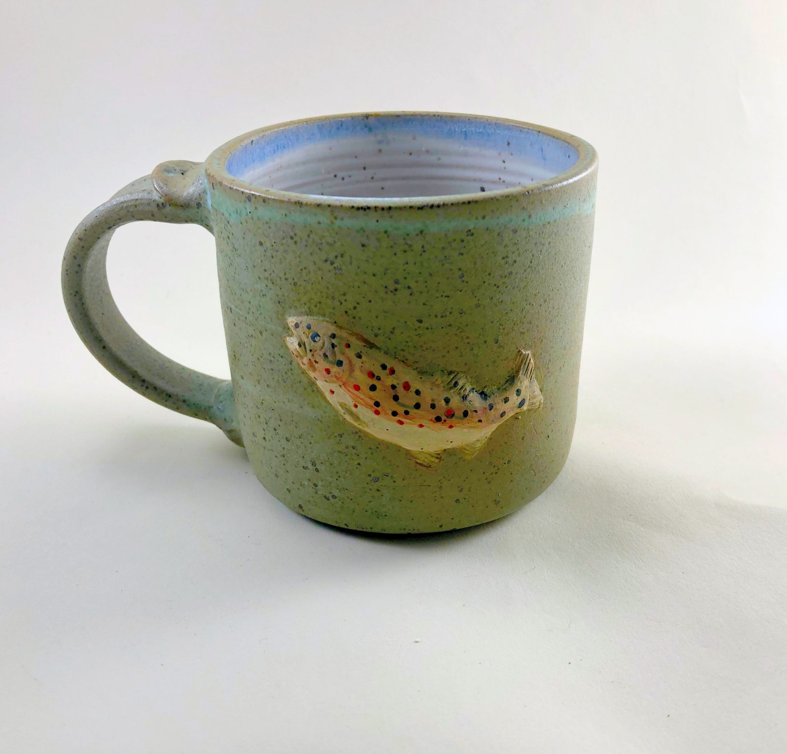 Brown or Rainbow Trout Mug With ABG Blue Green Glaze - Etsy
