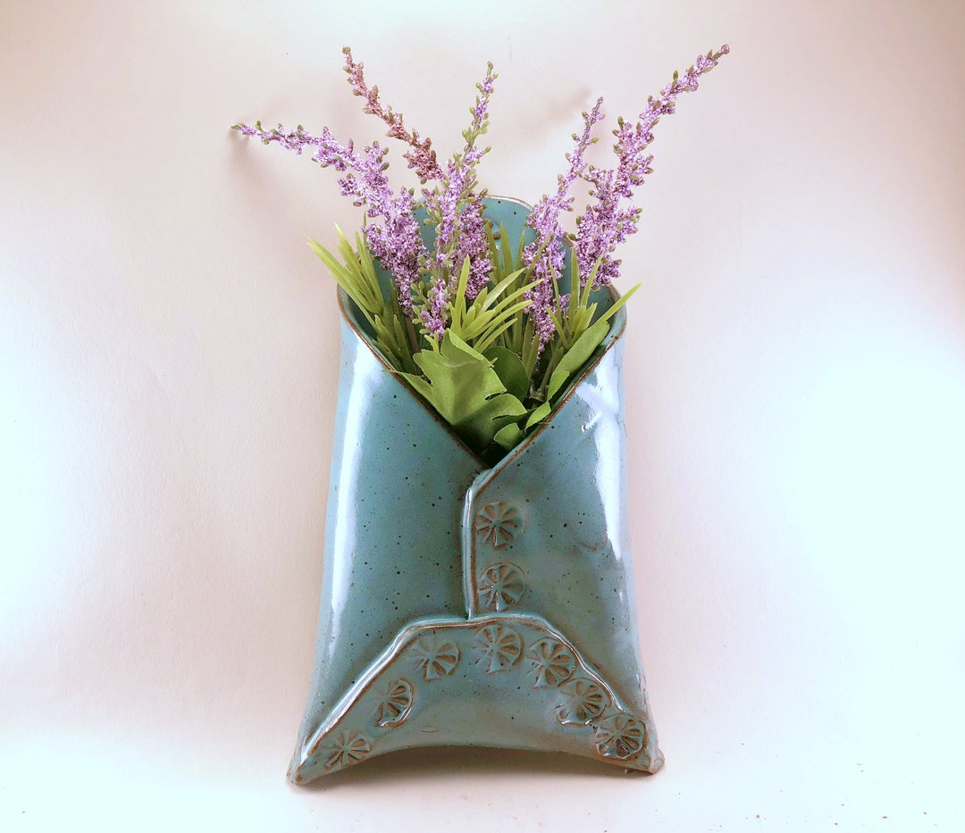 Stoneware Wall Pocket in Your Choice of Turquoise, Yellow or White - Etsy