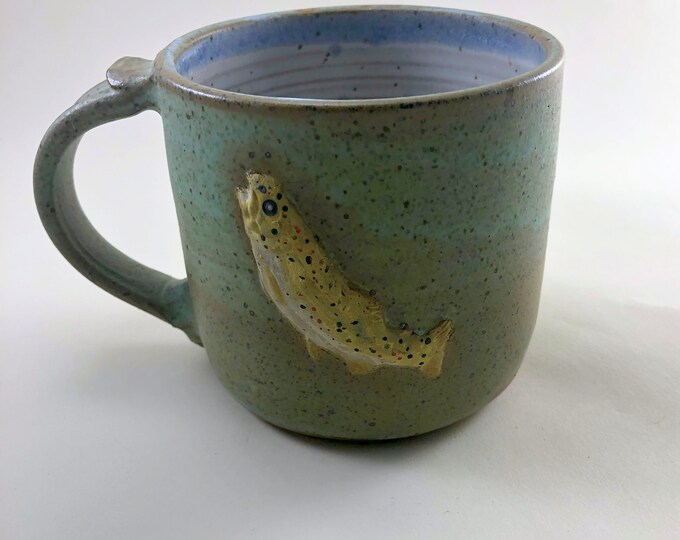 Brown or Rainbow Trout Mug With ABG Blue Green Glaze - Etsy