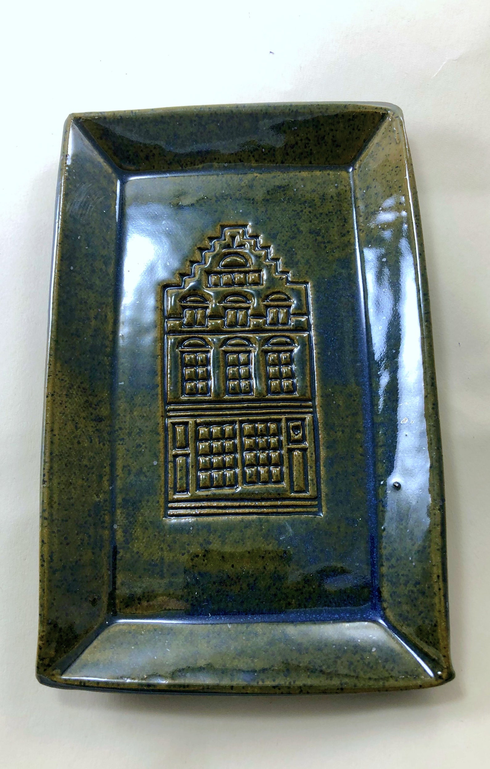 Deep Blue Green Side Dish With a Tall House Impression - Etsy