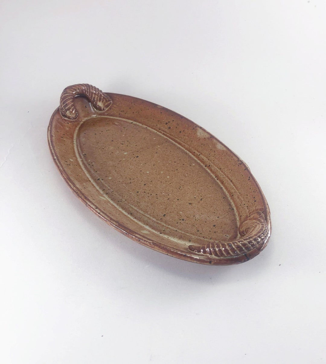 Small Oval Plate With Textured Handles - Etsy