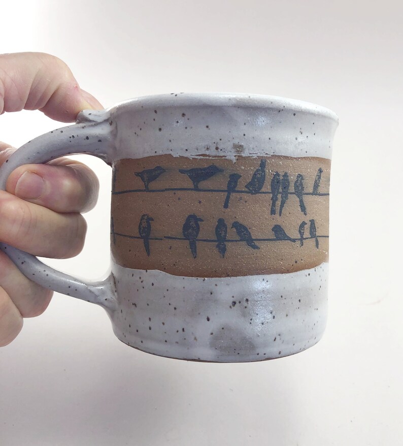 Fun Birds on a Wire Mug in Intense Blue or White Glaze - Etsy