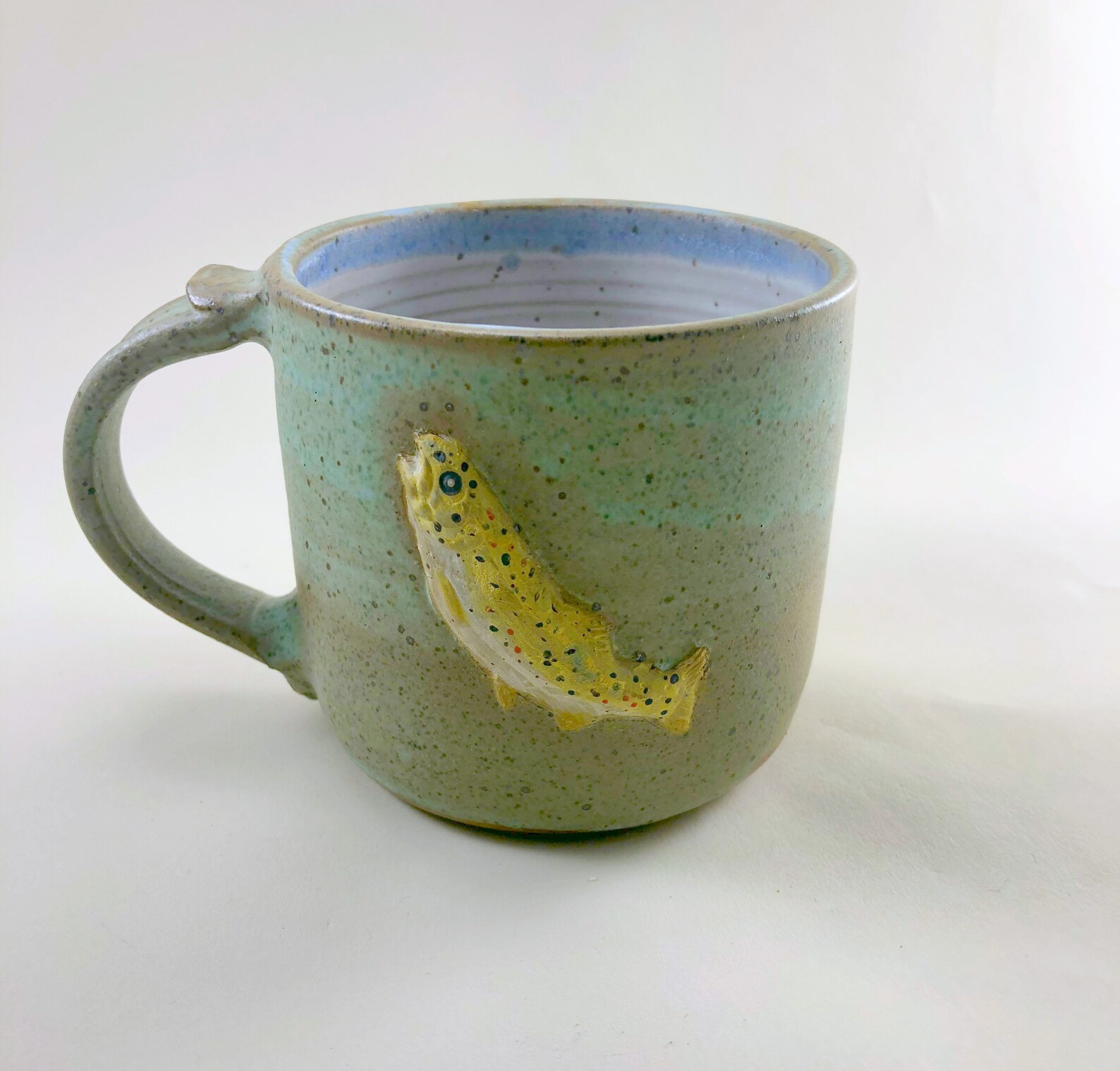 Brown or Rainbow Trout Mug With ABG Blue Green Glaze - Etsy