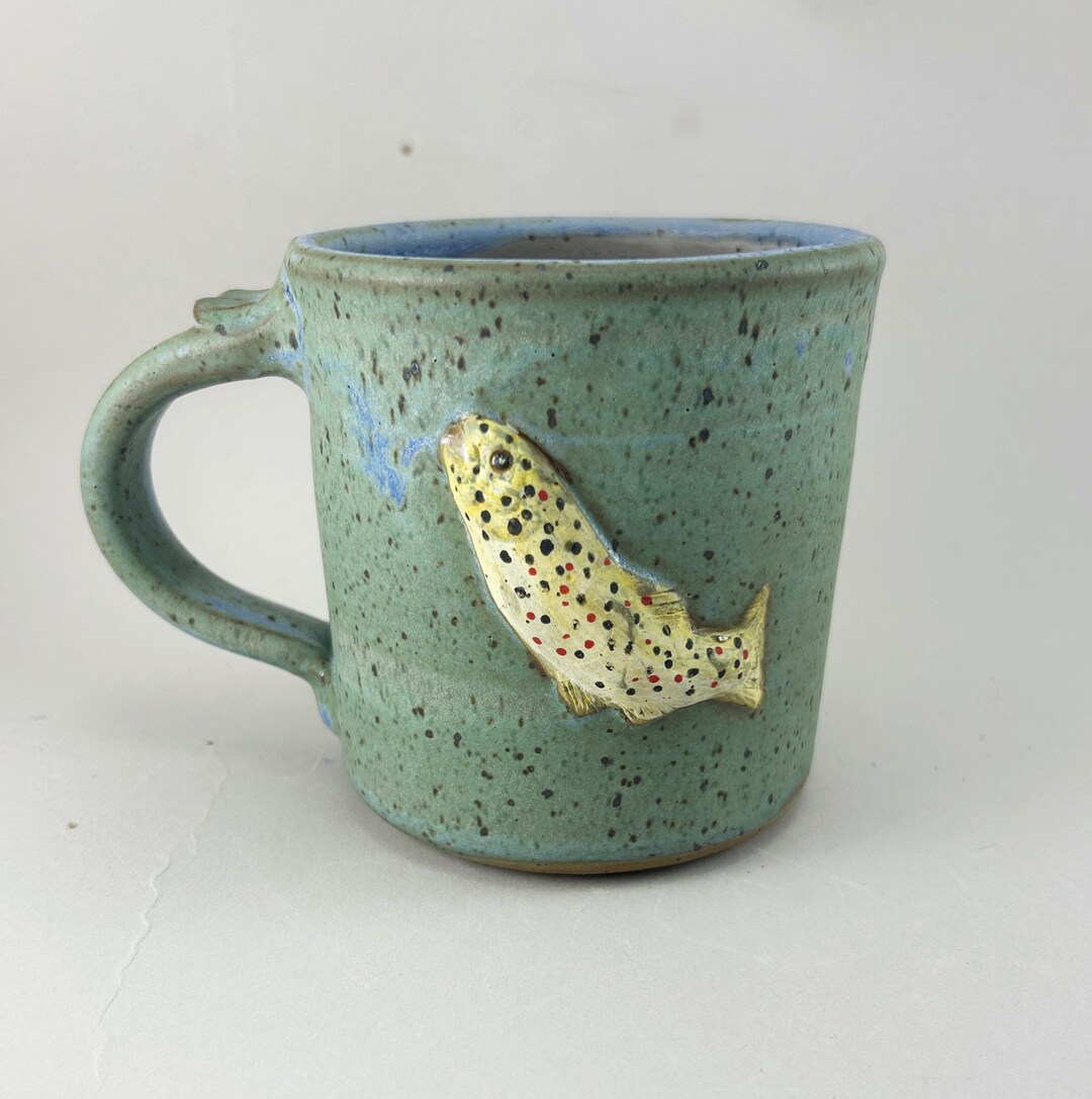 Brown or Rainbow Trout Mug With ABG Blue Green Glaze - Etsy