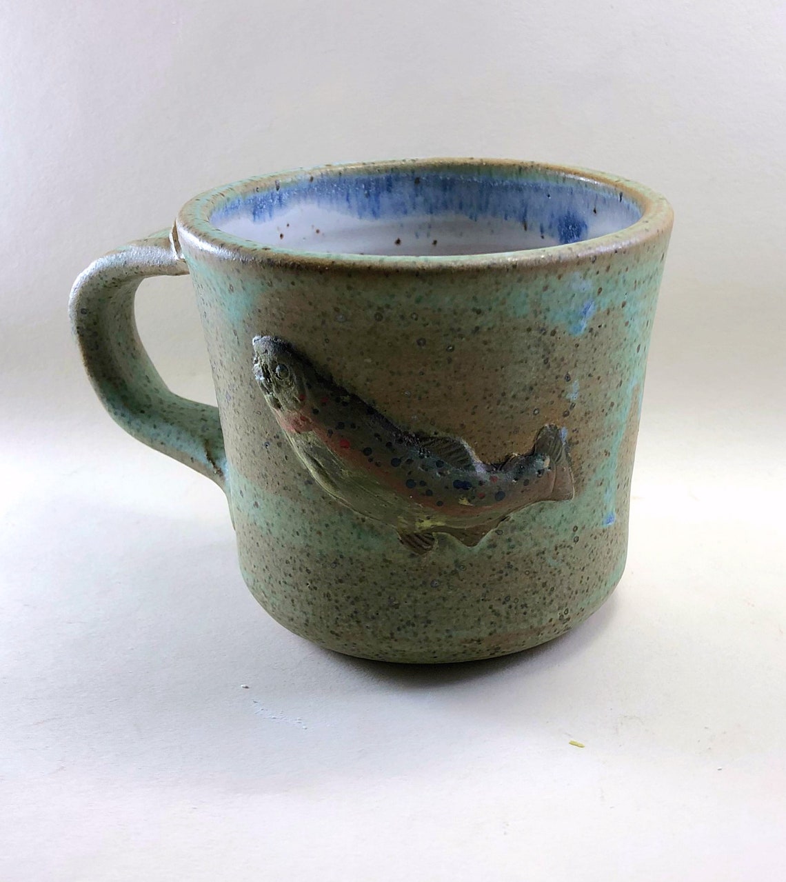 Brown or Rainbow Trout Mug With ABG Blue Green Glaze - Etsy
