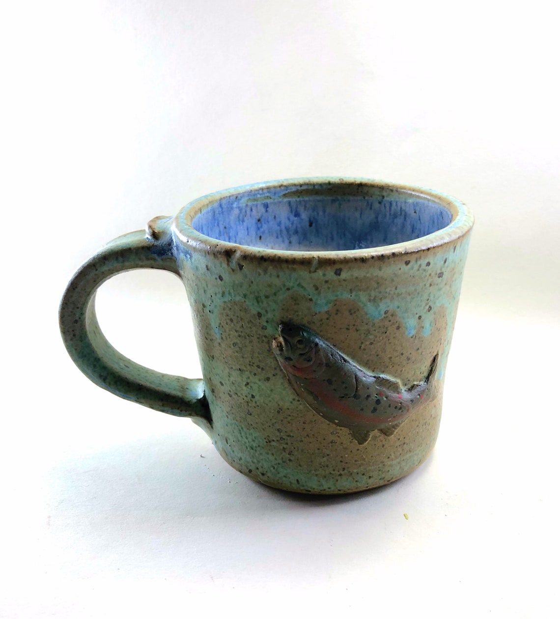Brown or Rainbow Trout Mug With ABG Blue Green Glaze - Etsy