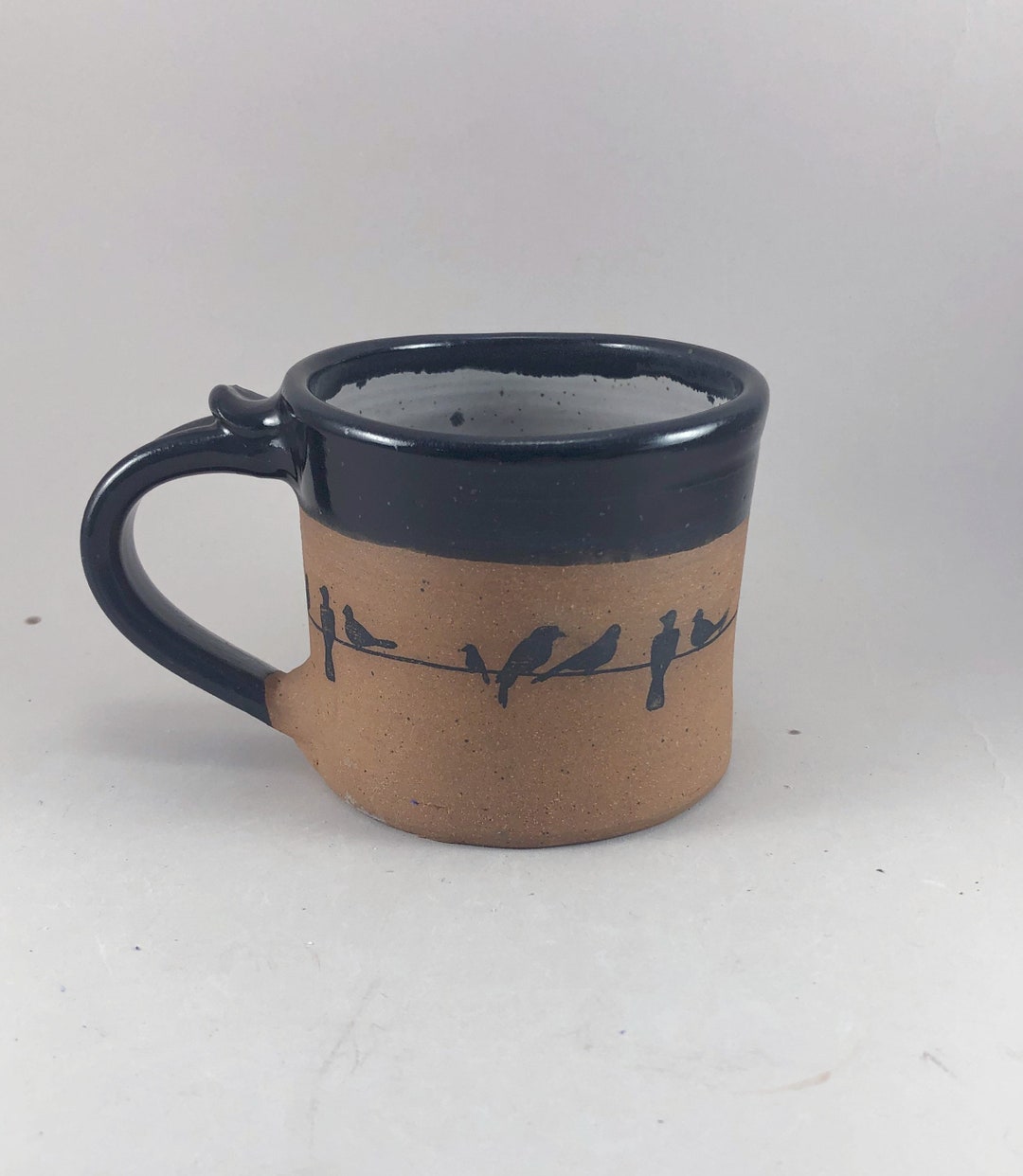 Birds on a Wire Mug in a Charcoal Satin Glaze - Etsy