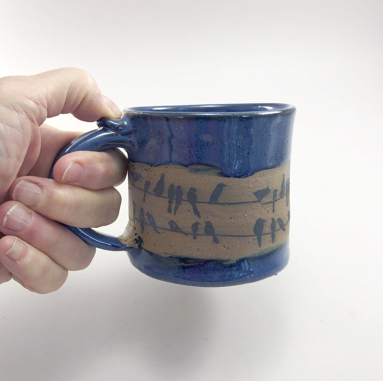 Fun Birds on a Wire Mug in Intense Blue or White Glaze - Etsy
