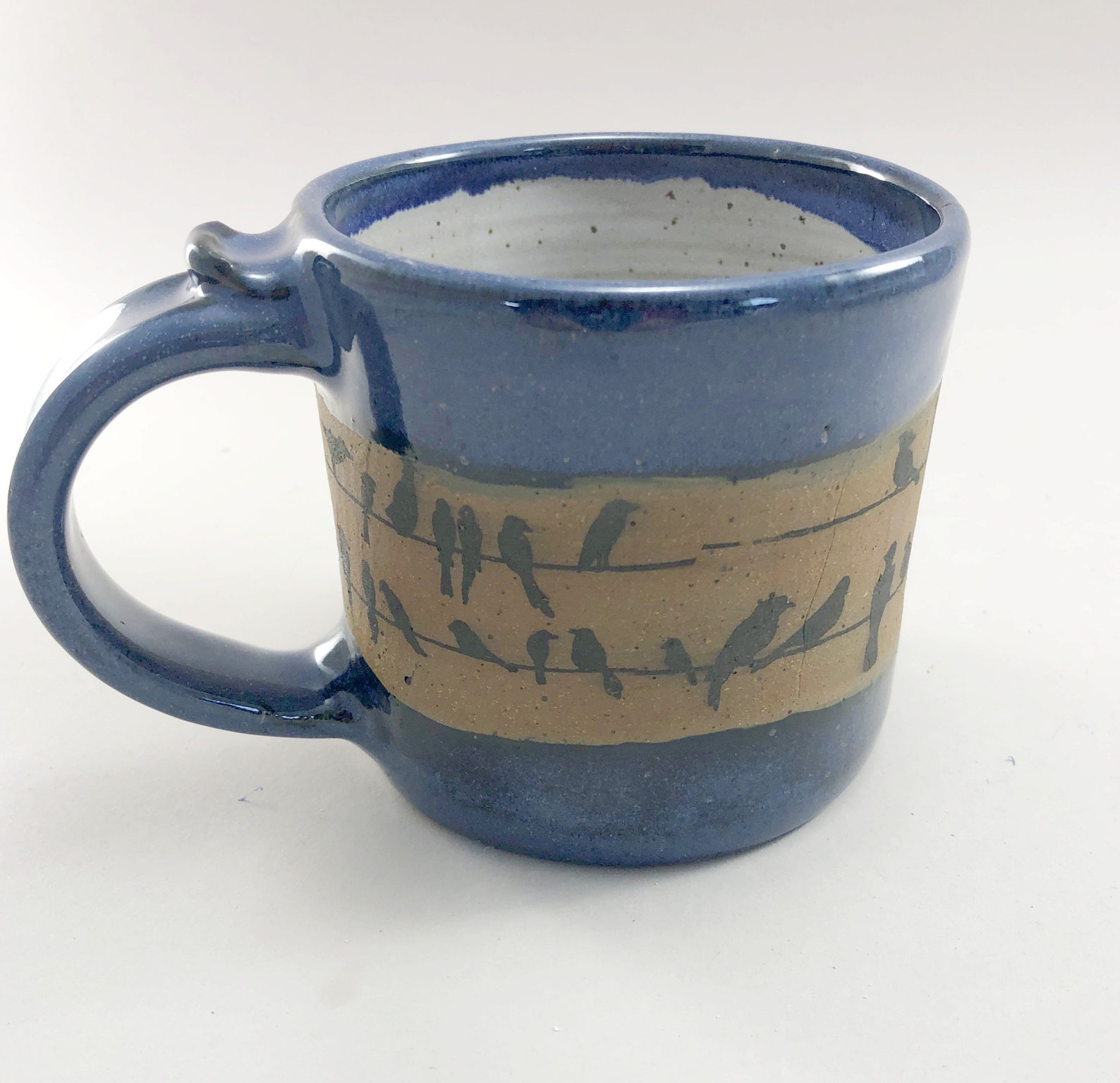 Fun Birds on a Wire Mug in Intense Blue or White Glaze - Etsy