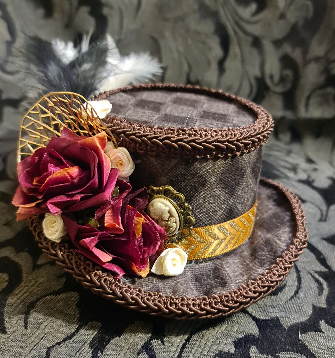 Rambling Rise. Steampunk Victorian Mini Top Hat. Fascinator. Brown and ...