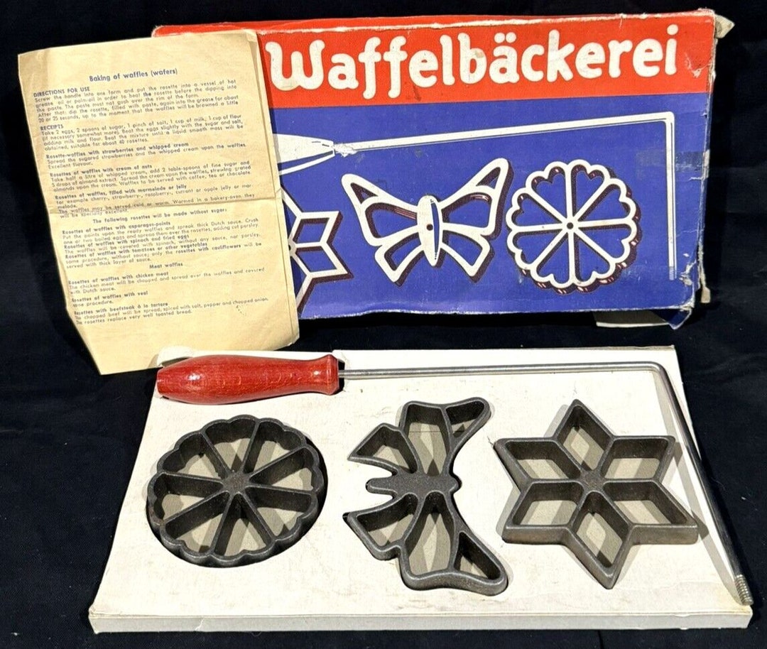 Vintage German Waffle Cookie Maker Rosette Iron, 3 Designs, Box ...