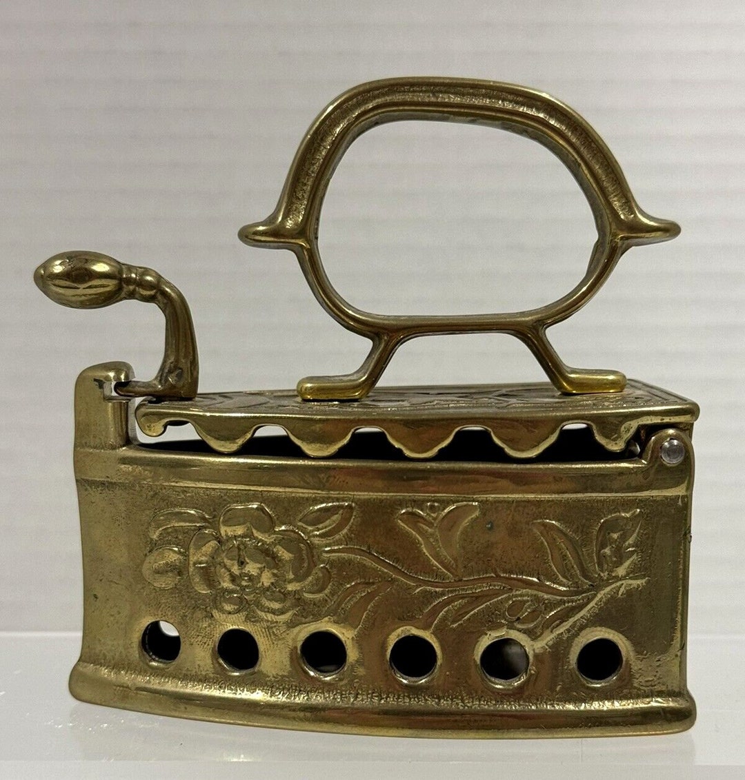 Vintage Brass Small Sad Iron Trinket Box or Incense Burner With Locking ...
