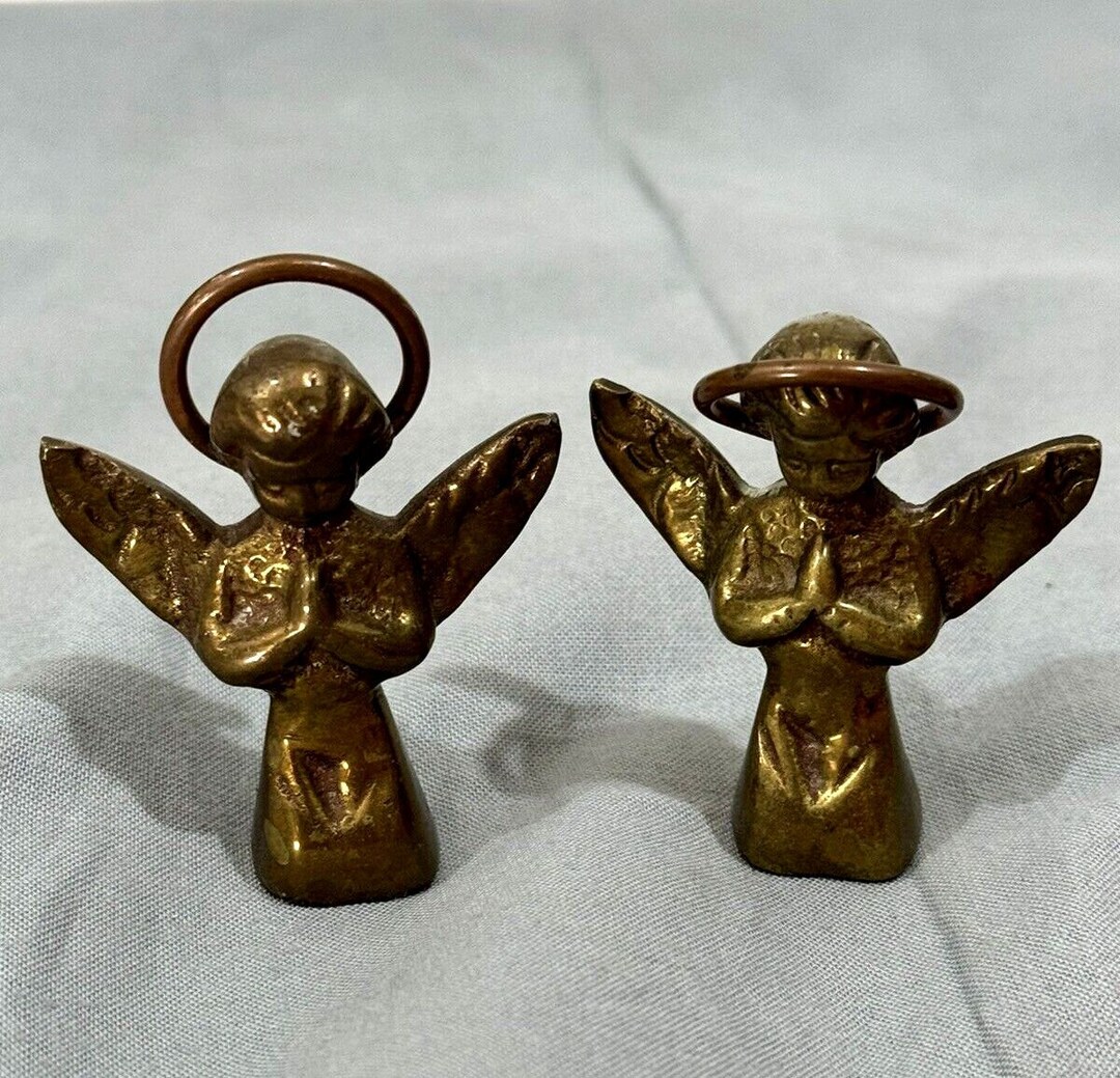 2 Vintage Brass ANGELS Kneeling Praying Halos 2.25" Rare HTF Original ...