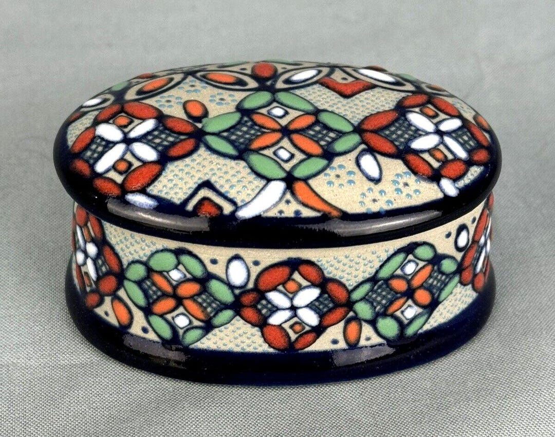 Javier Servin Mexico Signed Ceramic Pottery Trinket Box W Lid EUC Free ...