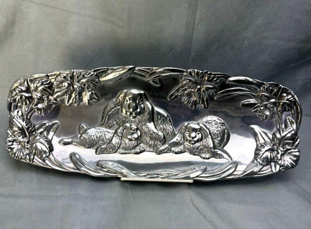 Vintage 1994 Arthur Court Metalware Tray Bunny Rabbit Easter Dish 14.5 ...
