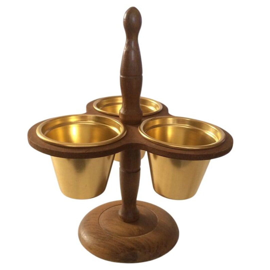 Vintage Chadwick Mid-century Wooden & Gold-tone Metal Condiment Caddy W ...