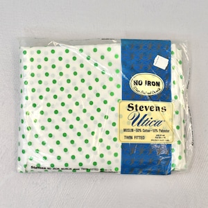 NOS 1970s Green White Polka Dot Print Stevens Utica Twin Fitted Bed ...