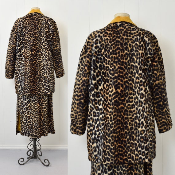 1960s Leopard Print Faux Fur Velvet Maxi Dress Gown &… - Gem