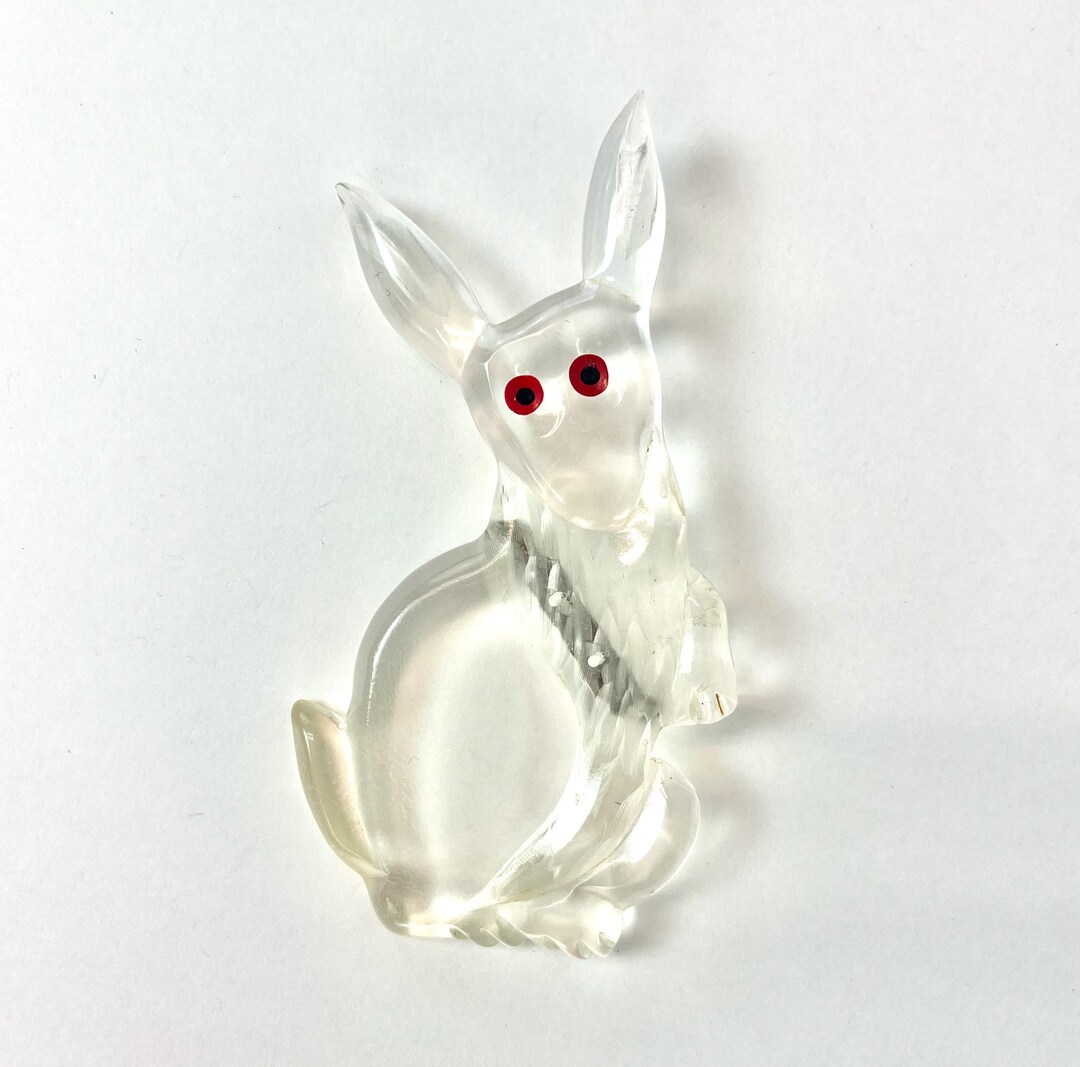 1940s Lucite Bunny Rabbit Clear Hand Painted Carved Novelty Statement ...