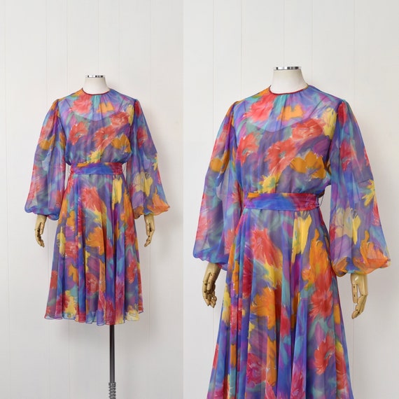 1970s/1980s David Morris Watercolor Floral Print Shee… - Gem